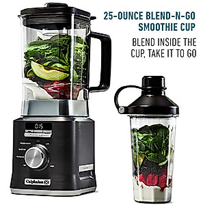 Calphalon Auto-Speed 68 Oz Blender with Blend-N-Go Smoothie Cup and BPA-free Tritan Jar | 1100-Watt Base, Dark Stainless Steel