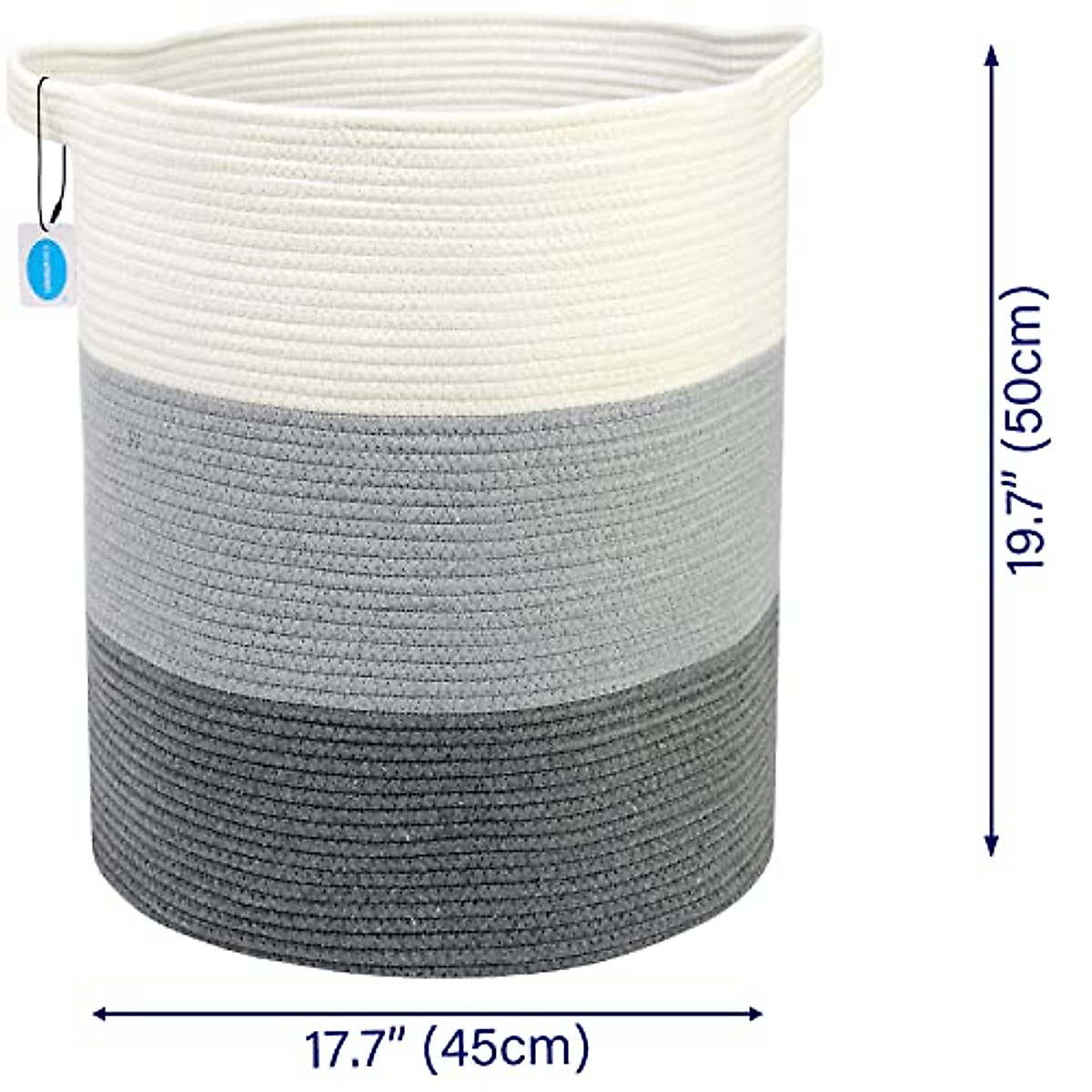 Casaphoria Cotton Rope Storage Basket for Organizing,Round Blanket Basket Living Room,Woven Laundry Basket with Handles for Bathroom Bedroom,Stripe Woven Cotton Laundry Hamper,Tall Laundry Basket