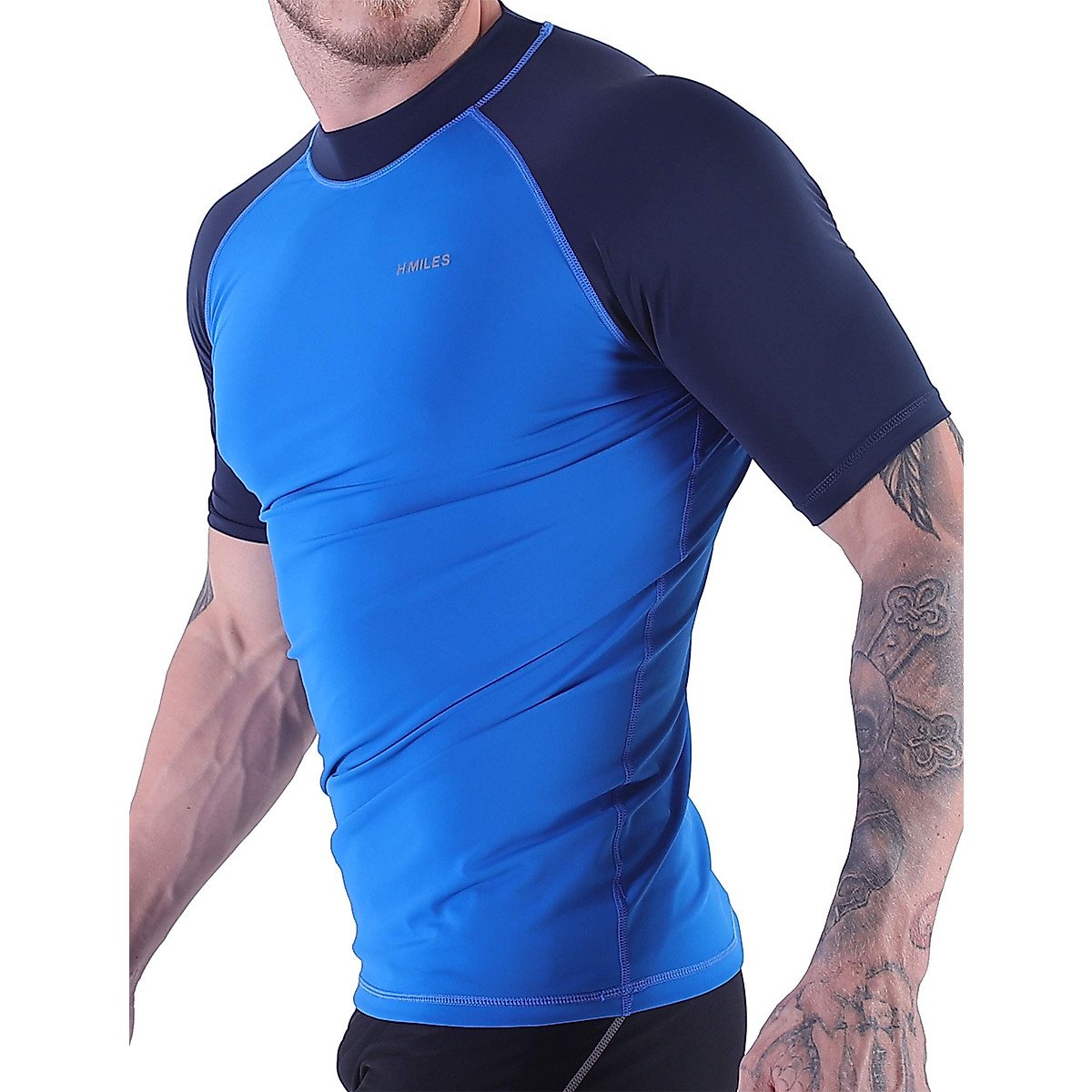 V VICROAD Mens Short Sleeve Rash Guard Swim Shirt Athletic Surfing Tee Sky/Navy-2XL