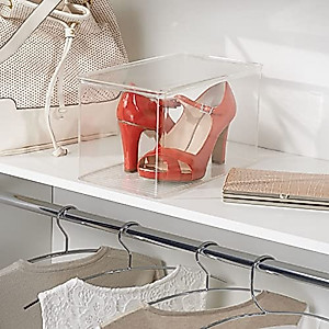 mDesign Stackable Plastic Closet Storage Container Bin Box with Hinge Lid for Organizing Shoes, Booties, Pumps, Sandals, Wedges, Flats, Heels - Lumiere Collection - 4 Pack - Clear