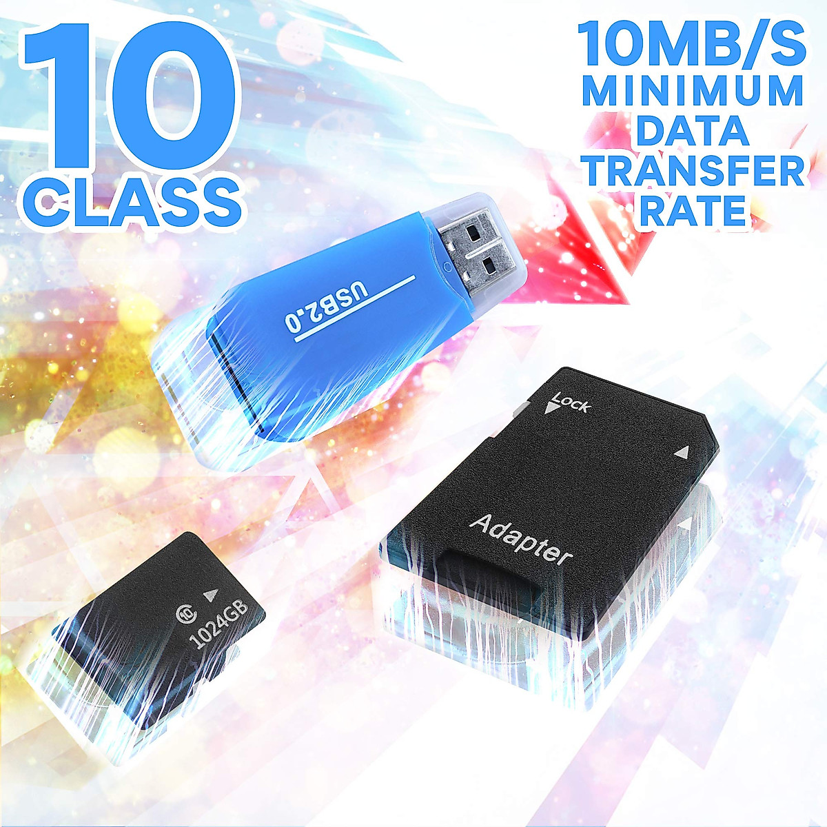 Micro SD Card 1 Tb | USB Adapter | SD Card Adapter | Pack of 3 | 10MB/s Transfer Rate | Plug and Play | All OS Compatible | Reliable and Stable Products | Large Storage Capacity (Blue)