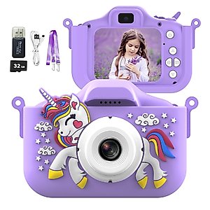 Kids Camera Toddler Camera for Boys & Girls - 1080P HD Selfie Digital Video Camera for Kids with 32GB SD Card - Kids Digital Camera Christmas Birthday Gifts for 3 4 5 6 7 8 9 10 12 Year Old (Purple)