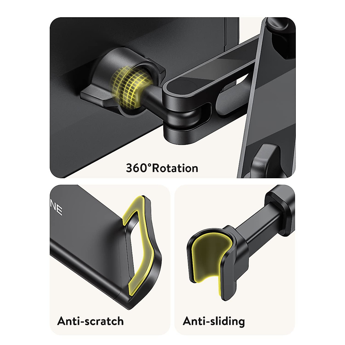 Tryone Car Headrest Tablet Holder Mount Stretchable Backseat Tablets Stand for Kids, Car Seat Mounts Compatible with iPad Pro 12.9 Air Mini, iPhone, Galaxy Tab, Switch, All 4.7-12.9" Screen Devices