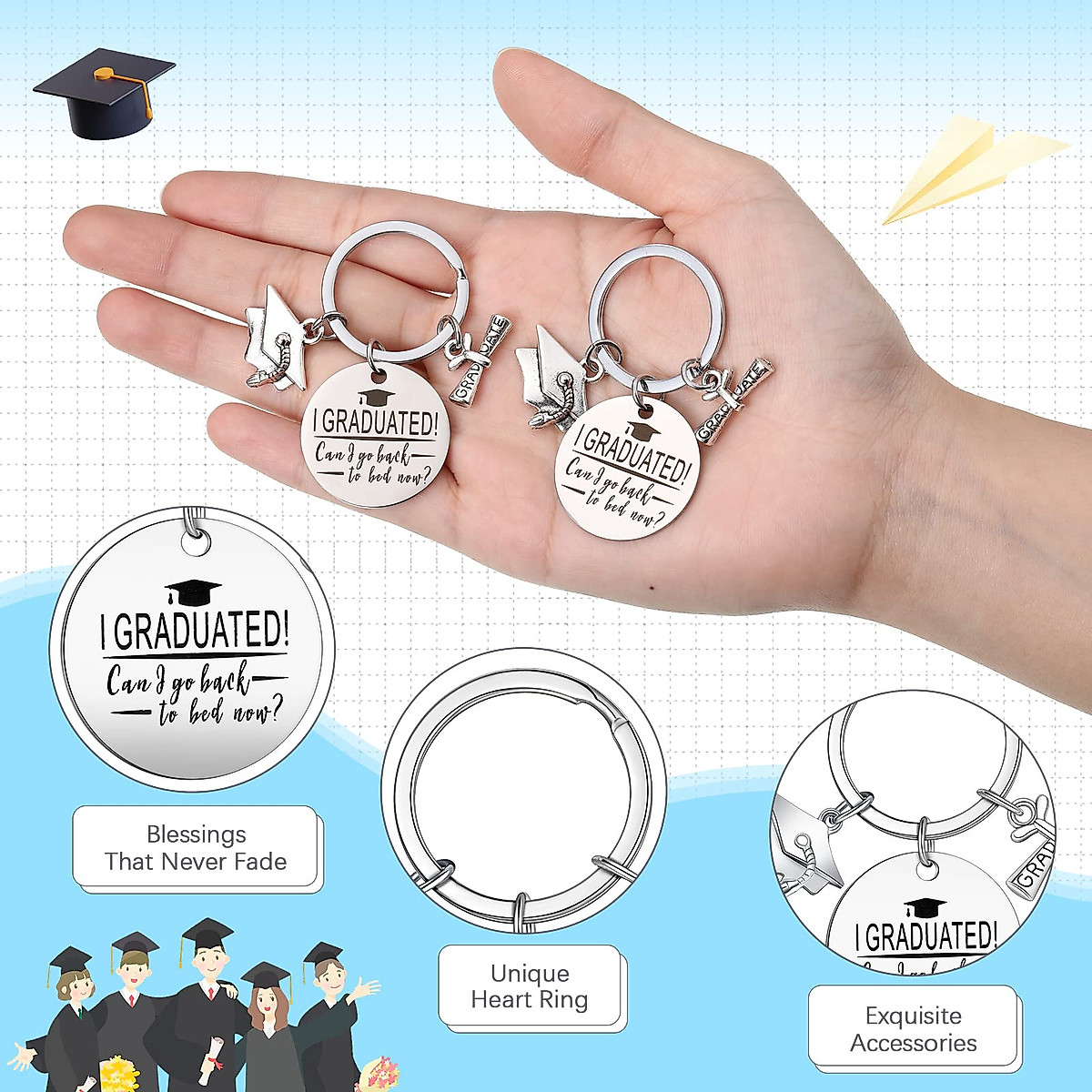 Batiyeer 12 Sets Graduation Gifts for Women Men Class of 2024 Keychain Gift Card Mesh Bag for Students(Round)