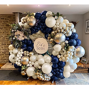 Navy Blue Balloon Garland Double Stuffed Pearl White Royal Blue Balloon Dark Blue Gold Balloon arch Kit for Birthday Party Baby Shower Wedding Graduation Bridal Shower Decoration