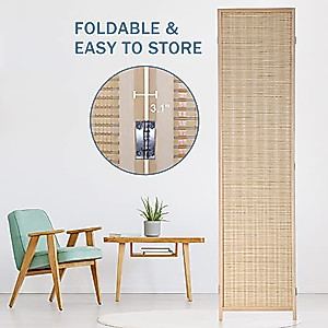 6 Panel Room Divider Wall Screen 6FT Tall Folding Wood Frame Privacy Divider Screen Freestanding Wall Divider Partition Vintage Room Separation Screen Portable Breathable Partition Divider, Natural