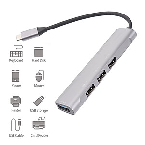 Uonlytech 4 1 hub hub 4 Port USB Hub Slim Portable Data Hub USB Docking Station USB-C to USB Portable USB HUB USB C to USB Computer Adapter Converter Black Mirrored Acrylic Multifunction