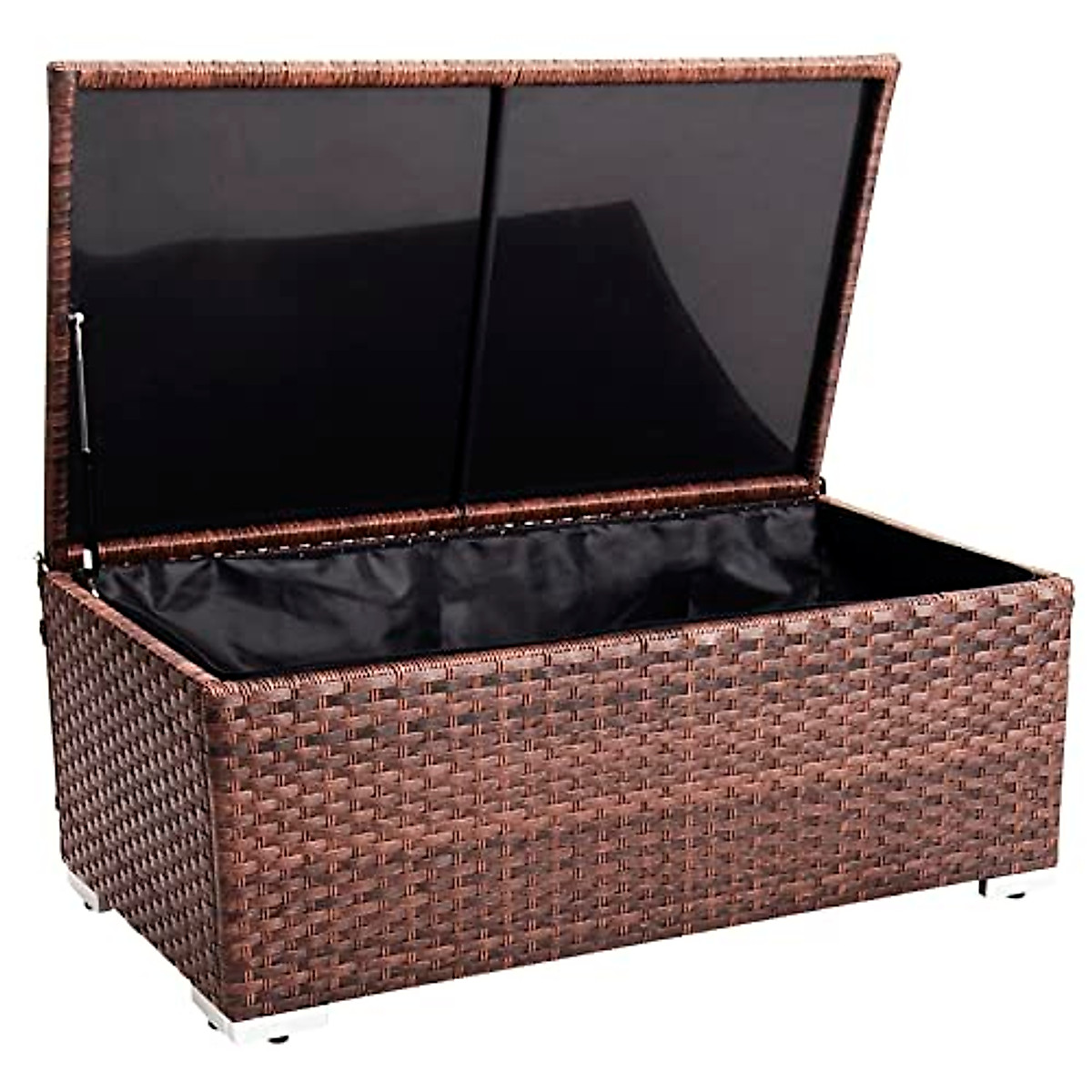 DIMAR GARDEN Outdoor Storage Coffee Table with Waterproof Cover,Patio Wicker Storage Table,42 Gallon Mixed Brown