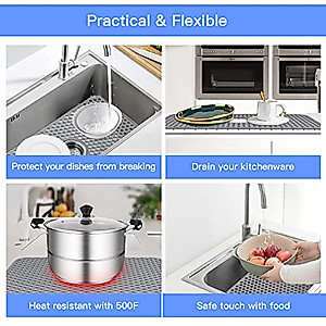 Kitchen Sink Mats, FALALA Sink Protectors for Kitchen Sink, Non-slip Silicone Sink Mats for Bottom of Farmhouse Stainless Steel Porcelain Sink Center Drain (24.8"x 13",Grey)