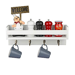 Halcent Wall Mounted Coat Rack Floating Wall Shelf, Wood Coat Hook Rack Entryway Organizer with 4 Key Holder Hooks for Magazine Letter Mail Holder