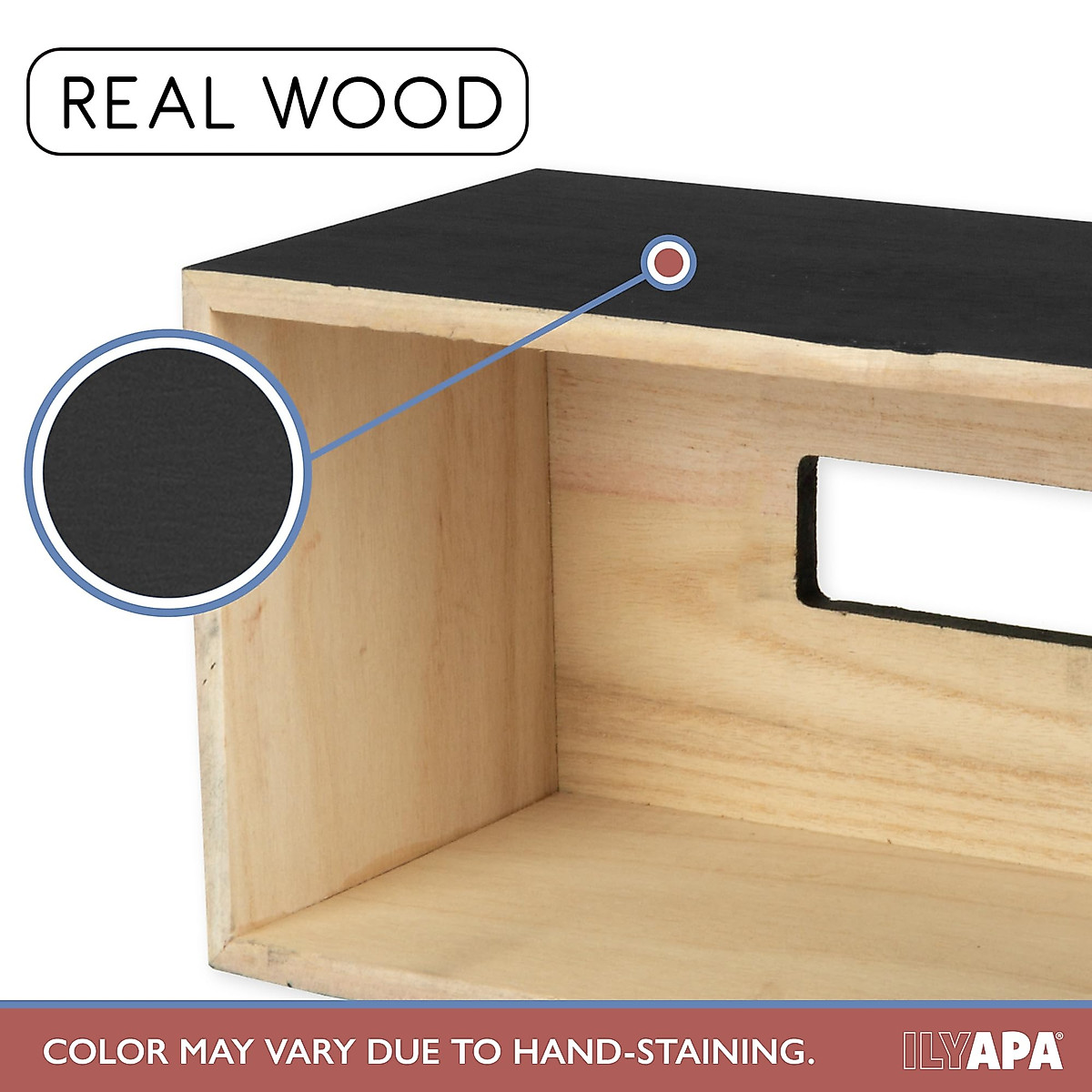 Ilyapa Wood Tissue Box Cover Rectangular - Rustic Farmhouse Black Wooden Tissue Holder