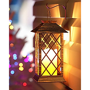 Fuairmee Solar Lanterns Outdoor Waterproof, Set of 2 Hanging Lantern with Brackets, 14 inch LED Flickering Flameless Candle Lights, Outdoor Lanterns for Front Porch Pathway Courtyard Party Patio