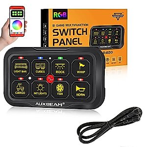 Auxbeam RGB Bluetooth 8 Gang Switch Panel AR-820 Toggle Momentary Pulsed Switch Pod for Truck UTV Offroad Boat with 47 inch Extension Wiring Harness