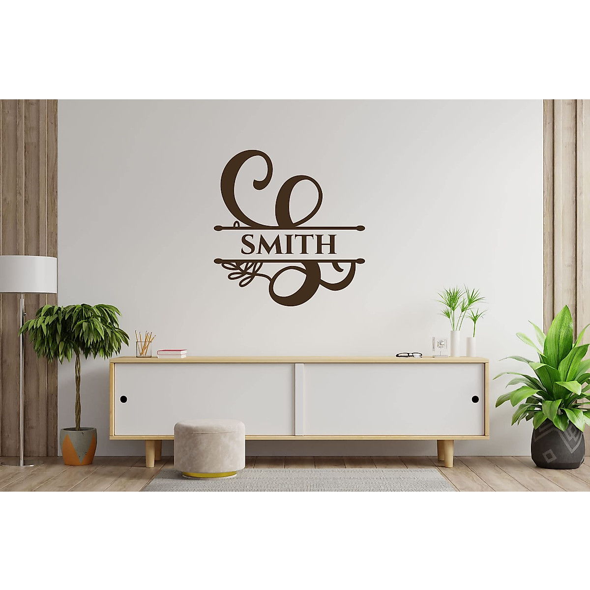 Personalized Vinyl Wall Decal - Monogram Initial with Last Name - Home Decor for Family Room, Nursery, Bedroom, or Wedding Decor - Beautiful Customized Letters - Removable Sticker