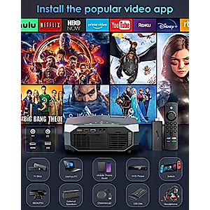 Projector with 5G WiFi & Bluetooth, YOWHICK 10000L Full HD 1080P Outdoor Portable Video Projector Support 4K, Home Theater Movie Projector Compatible with HDMI, VGA, USB, Laptop, iOS & Android Phone