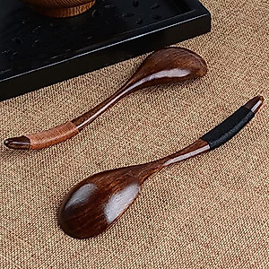 FLYUFO Kitchen Spoons 1PC Wooden Spoon Bamboo Kitchen Cooking Utensil Tool Soup Teaspoon Travel Portable Tableware Kitchenware Kitchen Accessories (Color : Brown)
