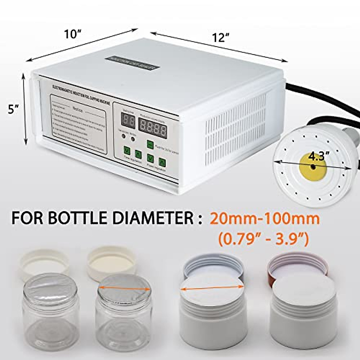 Fanlocn Bottle Cap Sealer, Induction Sealing Machine, Manual Electromagnetic Induction Sealer For Bottle Diameter 20-100mm Plastic Glass Bottles (500A-110v)