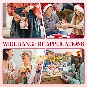 Liobelon 8 Pieces Floral Small Gift Bags with Handles 5.5 x 3.7 x 2.3'' Canvas Small Candy Bag Tea Party Favor Bags Wedding Favors Boxes for Party, Baby Shower,Bridal Shower (pink)