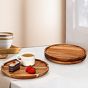 Renawe 3 pcs Acacia Wood Plates 12 inch Dinner Plate Set Round Charcuterie Board Decor Wooden Tray Food Charger Plate Dish Serving Platter Cheese Board Candle Tray Kitchen Plates