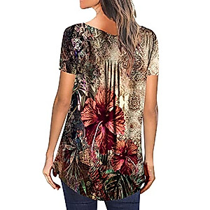 Womens Tunic Tops 2022 Summer Fall Casual Dressy Short Sleeve T Shirts Floral Cute Tees Loose Fit Trendy Blouses for Leggings, Green-03
