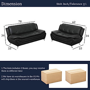 SIENWIEY Leather Couch Set, Living Room Couch Set, Black Modern 3 Seater Sofa and 2 Seater Loveseat 2 Piece Couch for Living Room Furniture Sets,Faux Leather