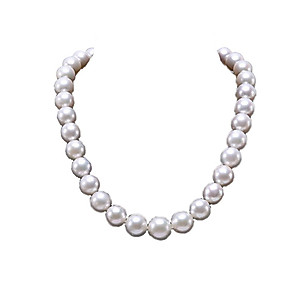 JYX Pearl Necklace 12-14mm White South Sea Pearl Necklace AAAA Round Women Sea Water Pearl Necklace 18"