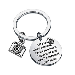 FUSTMW Photographer Gift Camera Charm Keychain Wedding Photographer Gift Camera Jewelry Gifts for Videographer Inspirational Gift (silver)