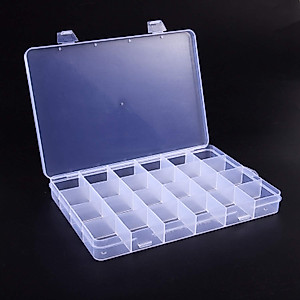 Pasuihcay 24 Compartments Plastic Box Case Jewelry Bead Storage Container Craft Organizer, Transparent