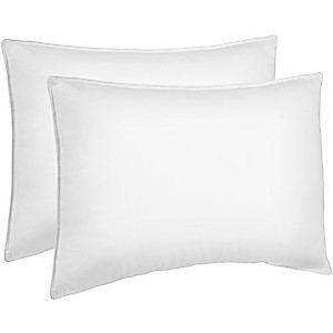 Amazon Basics Ultra-Soft Micromink Sherpa Comforter Bed Set - Charcoal, Full/Queen & Down-Alternative Pillows, Soft Density for Stomach and Back Sleepers - Standard (Pack of 2), White