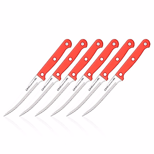 GINSU Kiso 6-Piece Red Steak Knife Set - Dishwasher Safe and Always Sharp