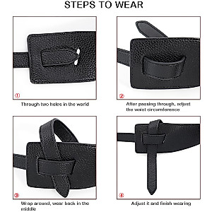 BAOKELAN Women Faux Leather Tie Belt Knotted Wide Waist Belt for Jeans Jumpsuit Coat Dress Black 120cm