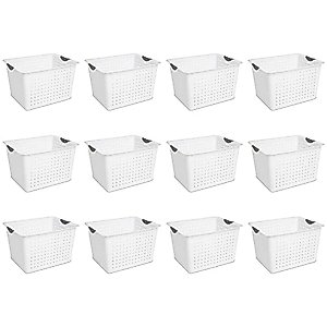 Sterilite Large 16 x 13 x 10 Inch, Plastic Deep Ultra Storage Basket Tote with Contoured Handles for Home and Office Organization, White (12 Pack)