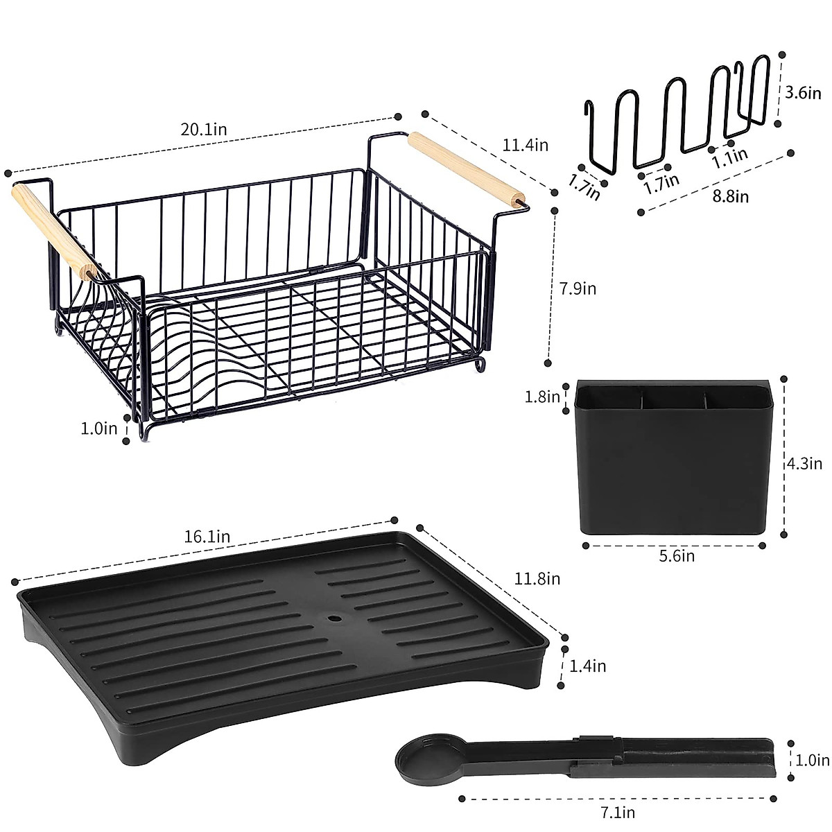 Stainless Steel Dish Drying Rack, Dish Racks with Drainboard, Utensil Holder and Cup Holder, Black Large Capacity Kitchen Dish Racks Drainer for Kitchen Counter