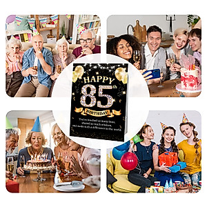 CMHIE 85th Birthday Party Signs with Paper Holder - Black Gold 85 Year Birthday Party Table Signs Decorations for Happy Birthday Party Activities Celebration Reception Table Supplies - dangold16