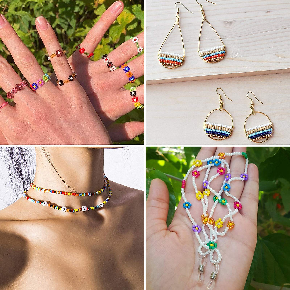 Quefe 26400pcs 2mm Glass Seed Beads 24 Colors Small Beads Kit Bracelet Beads with 24-Grid Plastic Storage Box for Jewelry Making