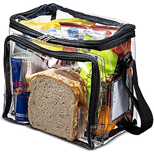 SP HOME GOODS Stadium Approved Clear lunch Bag {Large} with Adjustable Strap, Front Storage Compartment, and Mesh Pockets (Black, Large)