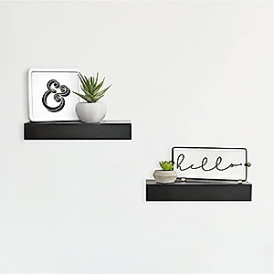 MCS Floating Shelf, Room Decor Wooden Shelf, Black, 12 x 4 Inch, Set of 2