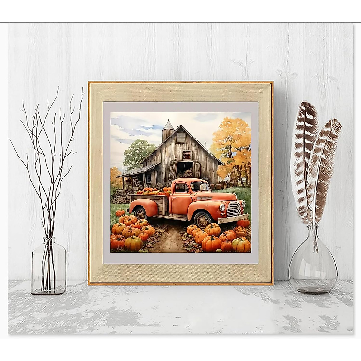 5D Fall Diamond Painting Kits for Adults Beginners,Car Pumpkin Diamond Art Kit,DIY Full Round Drill Diamond Dot Gem Art Kits for Adults,Home Wall Decor 13.78x13.78 Inch