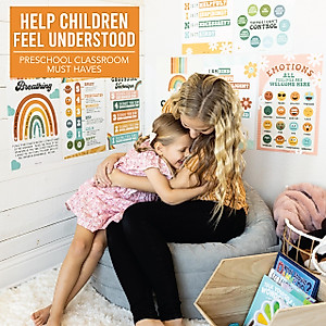 8 Calming Corner Posters For Classroom Must Haves For Teachers - 11x17" Calm Down Corner Supplies, Feelings Chart For Kids Ages 4-8, Toddler Emotions Chart, Retro Classroom Decor