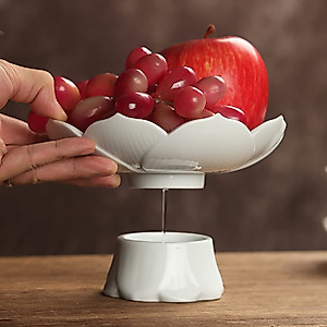 Kelendle Pedestal Fruit Bowl Centerpiece Decorative Compote Footed Bowl Ceramics Dessert Serving Bowl Tray Display Stand Lotus Drain Plate for Kitchen Counters for Fruits Breads Snacks (Red)