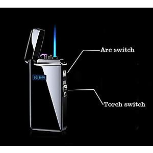 Dual Arc Lighter Jet Flame Torch Cigar USB Lighter 2 in1 Rechargeable Windproof Flameless Good for Cigarette Cigar Candle Pipe (Black)