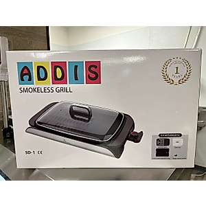 ADDIS Smokeless Indoor Electric Grill with Tempered Glass Lid and Drip Pan 1500W M-Shaped Heating Element and Non-Stick Coating, Stainless Steel