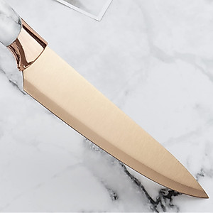 Knife Set Non Stick, Champagne Gold Knives Set with Acrylic Storage Block, 6 Pieces Sharp Knife Set, Stainless Steel Beautiful White Marbling Handle Rainbow Blade Kitchen Knife (Champagne Gold Blade)