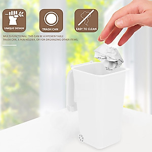 SHINEOFI Mini Trash Can with Lid Desktop Garbage Can Cute Waste Bin Garbage Storage Container Pen Holder for Home Office Table Small Organizer White
