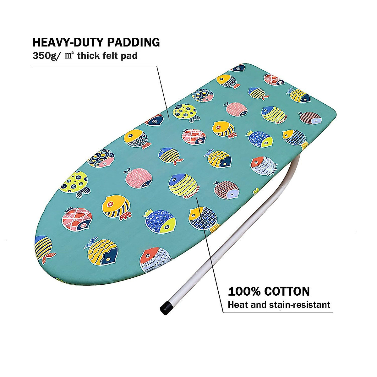 12.5" x 30" Small Tabletop Ironing Board Cover and Pad,3 Pairs of Hook and Loop Fastener Straps,Elastic Edges,Cotton Mini Iron Board Cover with Scorch Resistant Thick Padding