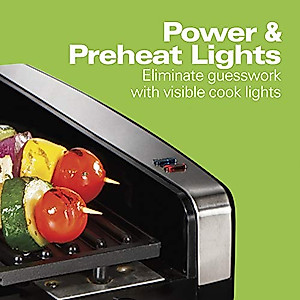 Hamilton Beach Electric Indoor Searing Grill with Adjustable Temperature Control to 450F, Removable Nonstick Grate, 118 sq. in. Surface Serves 6, Stainless Steel