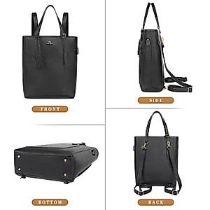 Backpack Purse for Women, 15.6 Inch Convertible Soft Vegan Leather Laptop Backpack with USB Charging Port, Waterproof Anti-theft Shoulder Tote Bag Handbag with Tassel for School Work Business Travel