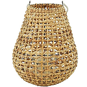 The Novogratz Metal Handmade Decorative Candle Lantern with Glass Holder and Handle, 13" x 13" x 16", Brown