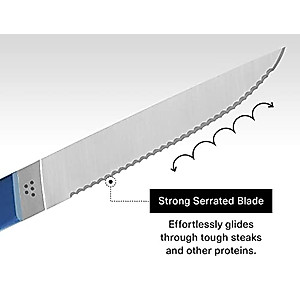 Misen Steak Knives Set of 4 - Precision Serrated Blades for Effortless Dining - Stainless Steel - Superior Cuts with Four Steak Knives Handles for Stylish Elegance - Blue