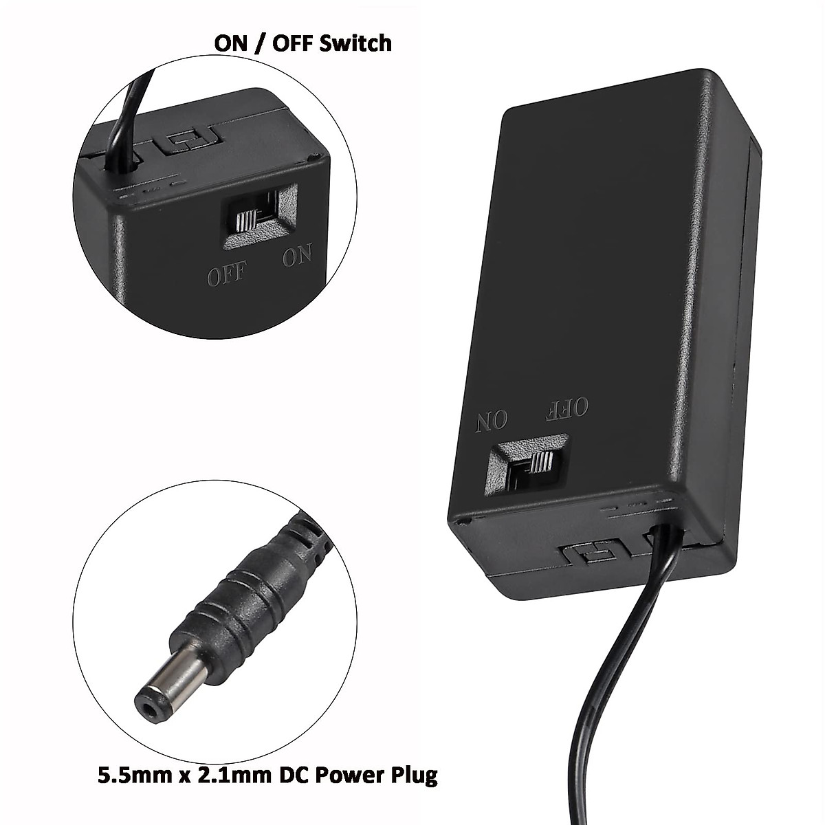 AEDIKO 8pcs 9V Battery Holder 9V Battery Holder with ON/Off Switch 9V Battery Case with DC 5.5 x 2.1mm 9V Battery Case Holder with Cover Storage Case Holder